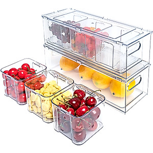 MineSign 3Pack Fridge Organizer Drawer Divider Cube Pull-Out Bins Clear Food Container Refrigerator Storage box Produce Saver for Pantry Kitchen Cabinet