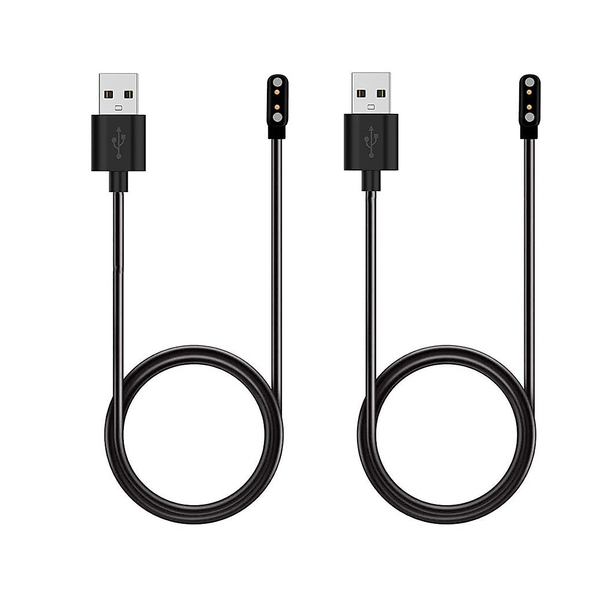Enpei Smart Touch Charging USB Cable Compatible for P22 & P25 & Y20 & DT96 & KW10 & KW20 Smart Watch 2 pin Strong Magnetic Suction Charger Cable 2PCS- Black