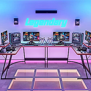 Devoko L Shaped Gaming Desk 51 Inch Computer Corner Table Home Office Desk Gamer Table with Large Monitor Riser Stand Carbon Fibre Surface (Black)