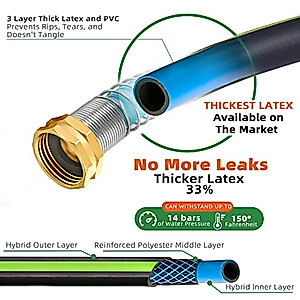 150 ft Hybrid Garden Hose – No Kink,Heavy Duty,Lightweigh Flexible,Leakproof Water Hose – 5/8 in ID,3/4"Solid Brass Connectors - Rubber Car Hoses Pipe for outdoor Watering& Washing,600 Burst PSI