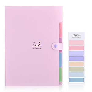 SKYDUE Expanding File Folder with 5 Pockets, Cute Accordion File Organizer, Letter Size Filing Folder, Portable Paper Receipt Organizer, School Office Supplies Purple