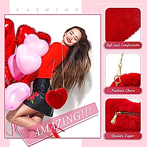 Saintrygo 2 Pcs Heart Purse for Women Girls Heart Fluffy Purses Fur Shoulder Bag Crossbody Purses with Gold Chain (Red and Black)