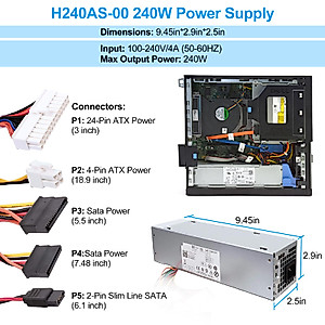 S-Union 240W Power Supply Unit Replacement for Dell OptiPlex 390 790 960 990 3010 9010 Small Form Factor System SFF H240AS-00 H240AS-01 H240ES-00 D240ES-00 AC240AS-00 AC240ES-00 L240AS-00 PH3C2