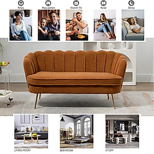 Gustonhon 59" Modern Boucle Loveseat Couch, Small Sofa with Gold Metal Legs,2-Seater Upholstered Mini Sofa Couches for Small Space,Living Room Bedroom Office Dorm Studio Apartment (Caramel)