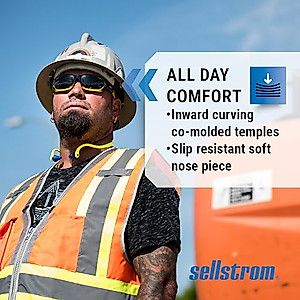 Sellstrom - 70001AZ Polycarbonate Sealed Safety Glasses/Protective Eyewear, Anti-Fog Coating, Detachable Soft Co-Molded Temples, U.S. Military Ballistic Rated, Yellow & Black with Smoke Tint, S70001