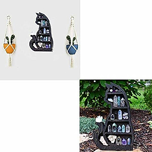 Cat in The Moon Crystal Wooden Shelf,Cat-Shaped Crystal Wooden Shelf, Multipurpose Storage Rack, Bed Room Display Crystals Stone, for Small Plant and Art Gothic Room Ornaments