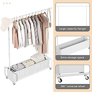 Boeeoan Clothes Rack With Large Storage Bag, Clothes Organizer Stand on Wheels, Garment Rack, Rolling Clothes Storage Cart, Coat Rack, for Bedroom, Laundry Room, Living-room, White