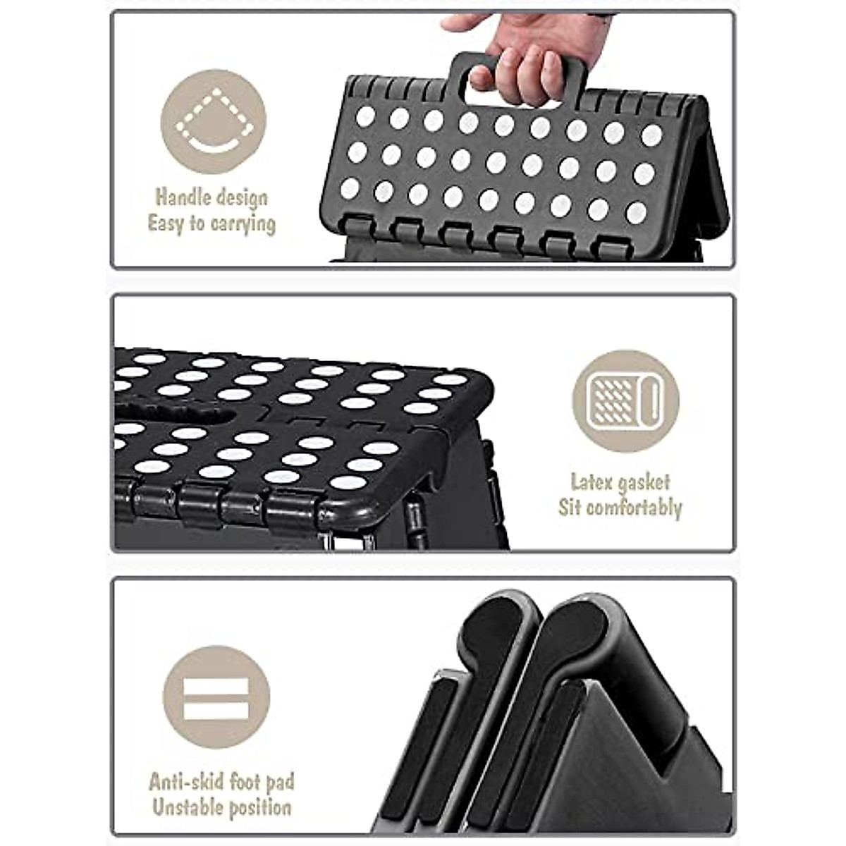 ACKO Folding Step Stool 13 inch Heavy Duty Plastic Foldable Step Stool for Kids and Adults, Small Collapsible Fold Up Stepping Stool 1 Pack