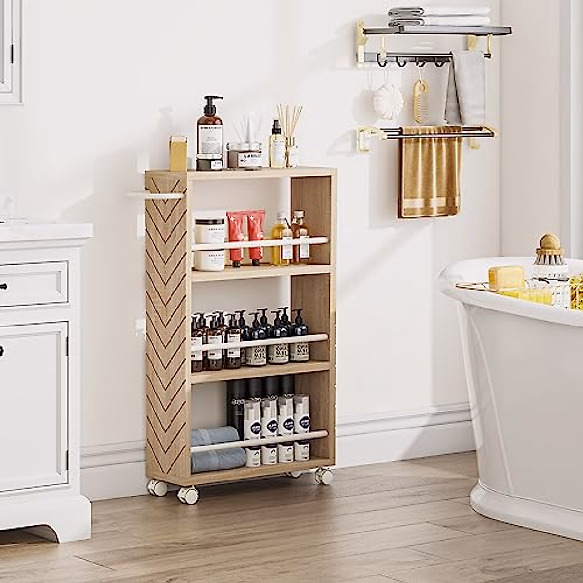 LITTLE TREE 4-Tier Slim Rolling Storage Cart with Handle, Narrow Utility Trolley carts with Wheels for Small Place