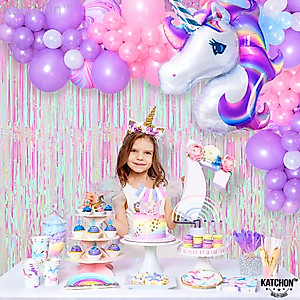 KatchOn, XtraLarge Foil Iridescent Backdrop Curtain - 3.2x8 Feet, Pack of 2 | Pink Tinsel Curtain Backdrop for Iridescent Party Decorations | Iridescent Streamer Backdrop for Pink Party Decorations