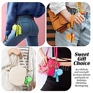 Tudomro Keychain Lip Balm Holder Set Include Lipstick Holder, Colorful Keychain Wristlet Lanyard, Fluffy Ball Pom Accessory and Metal Keychains for Purse Handbag (Candy Color, 30 Sets)