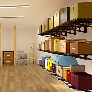 FLEXIMOUNTS 4-Pack 2x6ft 24-inch-by-72-inch Wall Shelf Garage Storage Rack Floating Shelves, Black