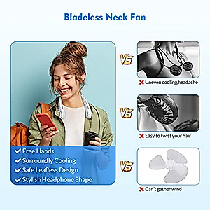 VANNPOOY Neck Fan, Bladeless Neck Fans for Women, Hands Free Neck Fans Portable Rechargeable Personal Cooling Fan for Neck - 3 Speeds, Strong Wind, 360° Cooling, Short Charging, Long Use Time (WHITE)