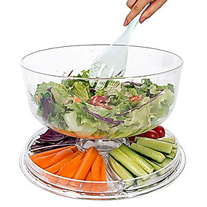 MASTERTOP Cake Stand with Dome Cover - 6 in 1 Multi-Functional Serving Platter/Cake Plate/Salad Bowl/Nachos/Punch Bowl, Wedding Cake Stands for Dessert Table,2 pcs Spoons, BPA Free (Acrylic)