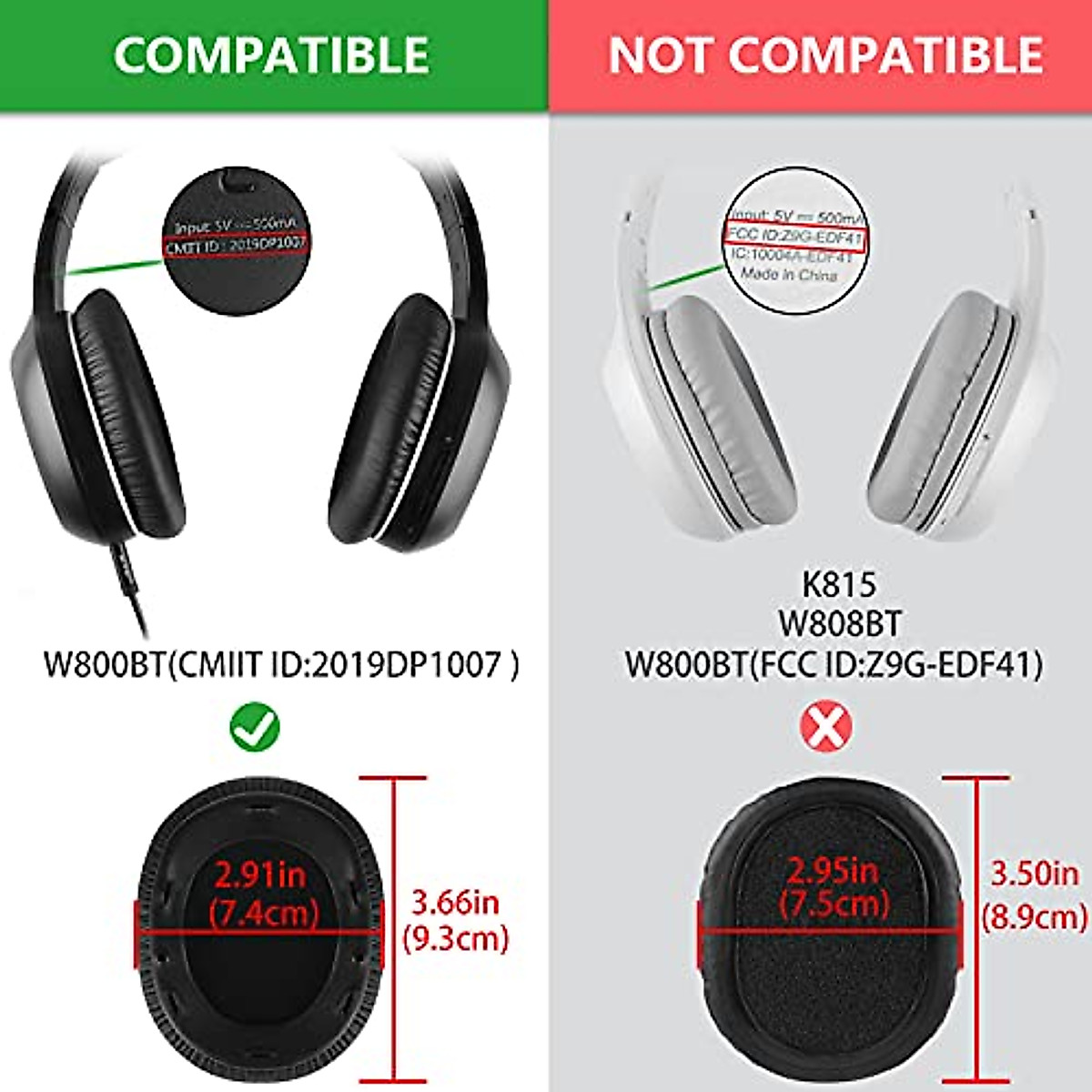 Geekria QuickFit Protein Leather Replacement Ear Pads for Edifier W800BT (CMIIT ID:2019DP1007) Headphones Earpads, Headset Ear Cushion Repair Parts (Black)