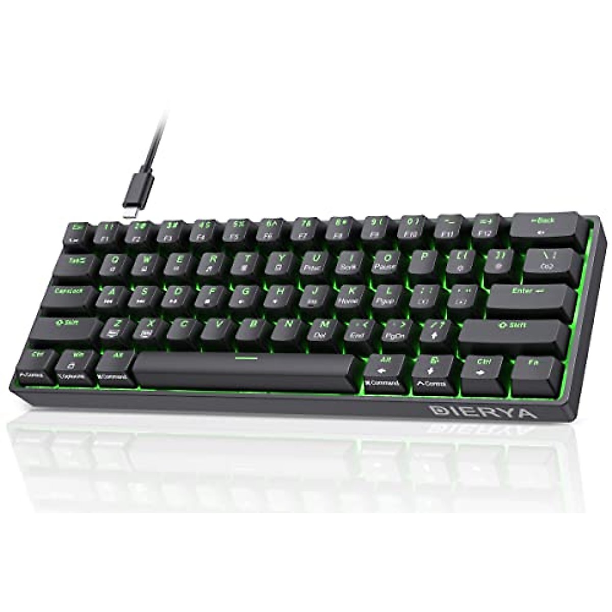 DIERYA 60% Mechanical Keyboard, DK61se Wired Gaming Keyboard with Red Switches,LED Backlit Ultra-Compact 61 Keys Mini Office Keyboard for Windows Laptop PC Gamer Typist（Black）