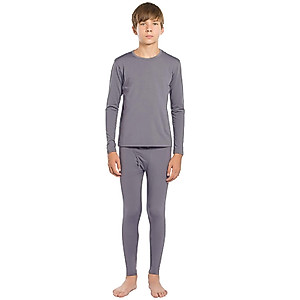 ViCherub Thermal Underwear Set for Boys Long Johns Fleece Lined Kids Base Layer Thermals Sets Boy Grey XS