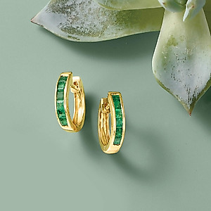 Ross-Simons 0.60 ct. t.w. Square-Cut Emerald Huggie Hoop Earrings in 14kt Yellow Gold