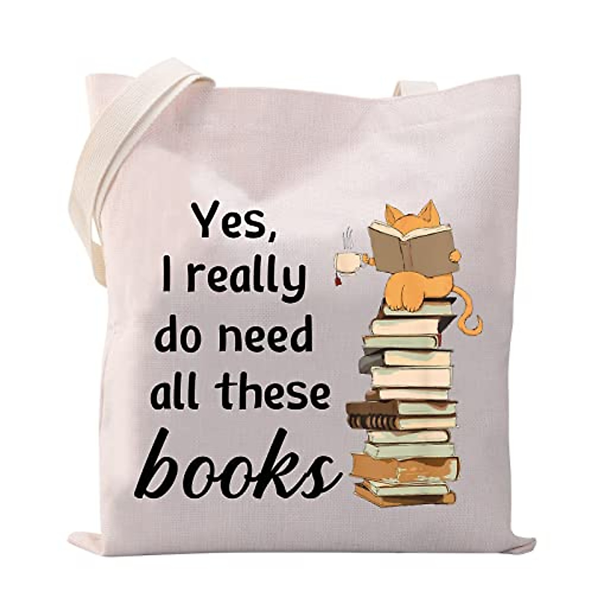 VAMSII Yes I really do Need All These Books Tote Bag Bookworm Tote Bag Book Lover Gifts Funny Bookish Gifts for Cat Lovers (Tote Bag)