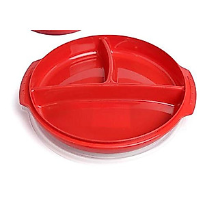 Home Products Essentials 2 Pack- Microwave Food Storage Travel Tray Containers - Portion Control - 3 Section Compartment Divided Plates with Vented Lid For Easy Reheat - (2, Red)