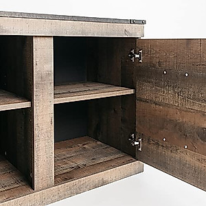 Signature Design by Ashley Trinell Rustic TV Stand with Fireplace Option Fits TVs up to 58", Natural Brown