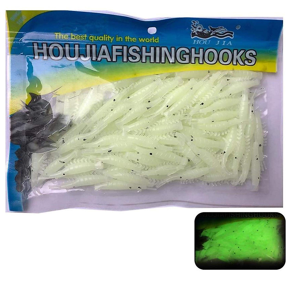 100Pcs 4.8cm Soft Fishing Lure Baits, Luminous Shrimp Fishing Lure, Shad Baits Worm Glow, Simulated Scented Micro Bait for Bass Trout Crappie, Freshwater Saltwater Fishing, Fishing Gears Accessories