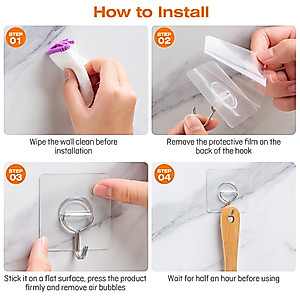 YSJNUS Adhesive Hooks Wall Hooks for Hanging Heavy Duty 22lb(Max), Waterproof and Rustproof Transparent Self Adhesive Hooks for Bathroom Kitchen Outdoor and Home Improvement -20 Pack