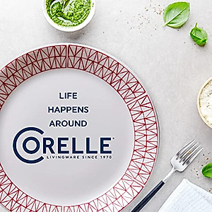 Corelle Everyday Expressions 4-Pc Dining Plates Set, Service for 4, Durable and Eco-Friendly 10-1/2-Inch , Higher Rim Glass Dinner Plate , Microwave and Dishwasher Safe, Graphic Stitch