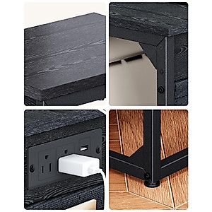 NEFROM Side Table, C-Shaped End Table with Charging Station, Small Couch Table with Storage Bag, Sofa Table for Bedroom, Living Room, Bedside ET-BK-1