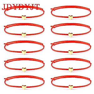 YJT Heart Wish Bracelet/Anklet That Fall Off Make A Wish Red String Bracelets for Women Teen Girls Handmade Jewelry Adjustable 7" to 11.8", 10 pc