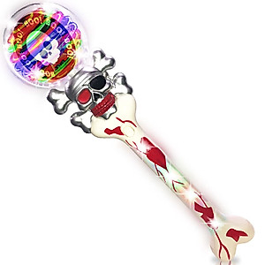 ArtCreativity Light Up Spinning Skull Wand, 14 Inch LED Spin Toy for Kids, Batteries Included, Great Halloween Toy for kids Gift Idea for Boys and Girls, Pirate Birthday Party Favor, Carnival Prize