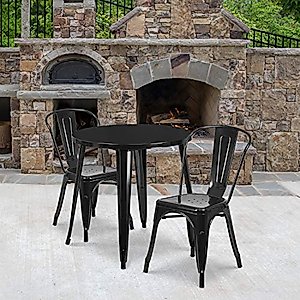 Flash Furniture Commercial Grade 30" Round Black Metal Indoor-Outdoor Table Set with 2 Cafe Chairs