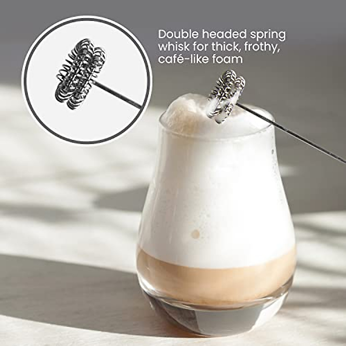 Kodash Cabana milk frother, Handheld, Battery Operated Whisk Beater Foam Maker For Coffee, Latte, Cappuccino, Hot Chocolate, Durable Mini Drink Mixer With, double whisk head.