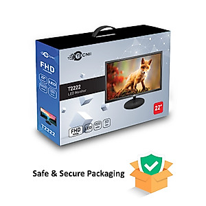 TECNII 22" Inch Flat Screen Full HD (1920 x 1080) LED Monitor - 60Hz Refresh Rate - 5ms Response Time - HDMI, VGA - Best for Home and Office (T2222) - Black