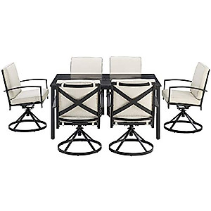 Crosley Furniture Kaplan 7-Piece Outdoor Dining Set for 6, Patio Table and Chairs for Backyard, Deck, Oiled Bronze with Oatmeal Cushions