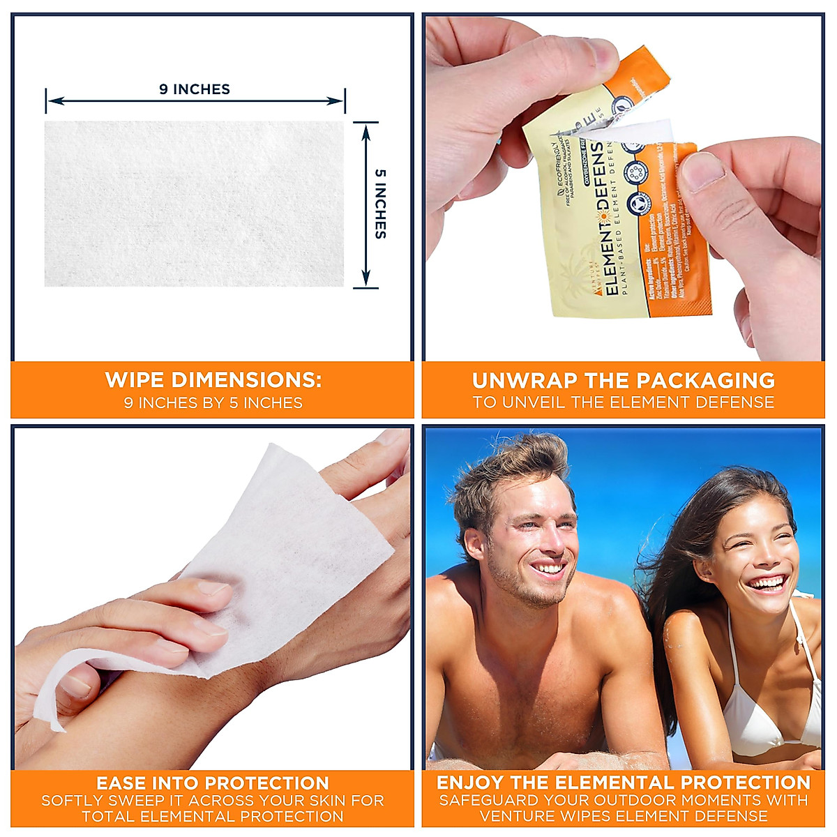 Venture Wipes Element Defense | Pore Shrinking & Oil Preventing Wipes for Men & Women | Plant-Based | Easy-to-Use, Travel Size | Unscented