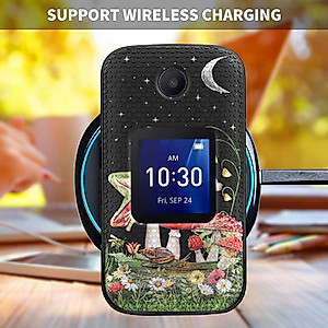 Case for Alcatel Go Flip 4 / TCL Flip Pro / TCL Flip Phone Case with Tempered Glass Screen Protector, Anti-Slip Kickstand Shockproof PC Stylish Cover for TCL Flip Pro, Mushroom and Frog Moon Stars