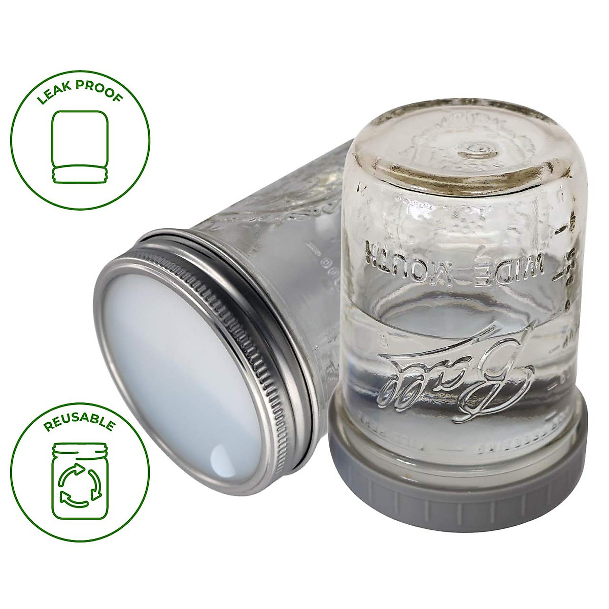 Leak Proof Platinum Silicone Sealing Lid Inserts/Liners for Mason Jars (10 Pack, Wide Mouth)