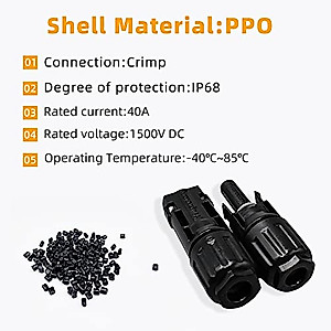Witproton Solar PV Connector IP68 1500V 40A Hollow Tinned Copper Terminal Black 5 Pairs (2.5mm2~6mm2 (14AWG~10AWG))