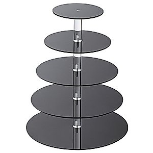 SinoAcrylic Cupcake Stand - 5 Tiers Round Cupcake Tower - Tiered Serving Dessert Cake Holder - Unique Black Exquisite Plate - Perfect for Wedding, Birthday, Party, Baby Shower and Christmas