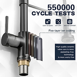 ZSW Kitchen Faucets with Pull Down Sprayer, Commercial Industrial Spring Single Handle Stainless Steel & Solid Brass Kitchen Sink Faucets for Farmhouse Camper Kitchen Rv (Matte Black)