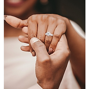 TIGRADE 1.25CT Bridal Ring Sets Round CZ Engagement Rings Promise Rings for her Wedding Bands for Women Size 4-11, Silver, Size 6.5