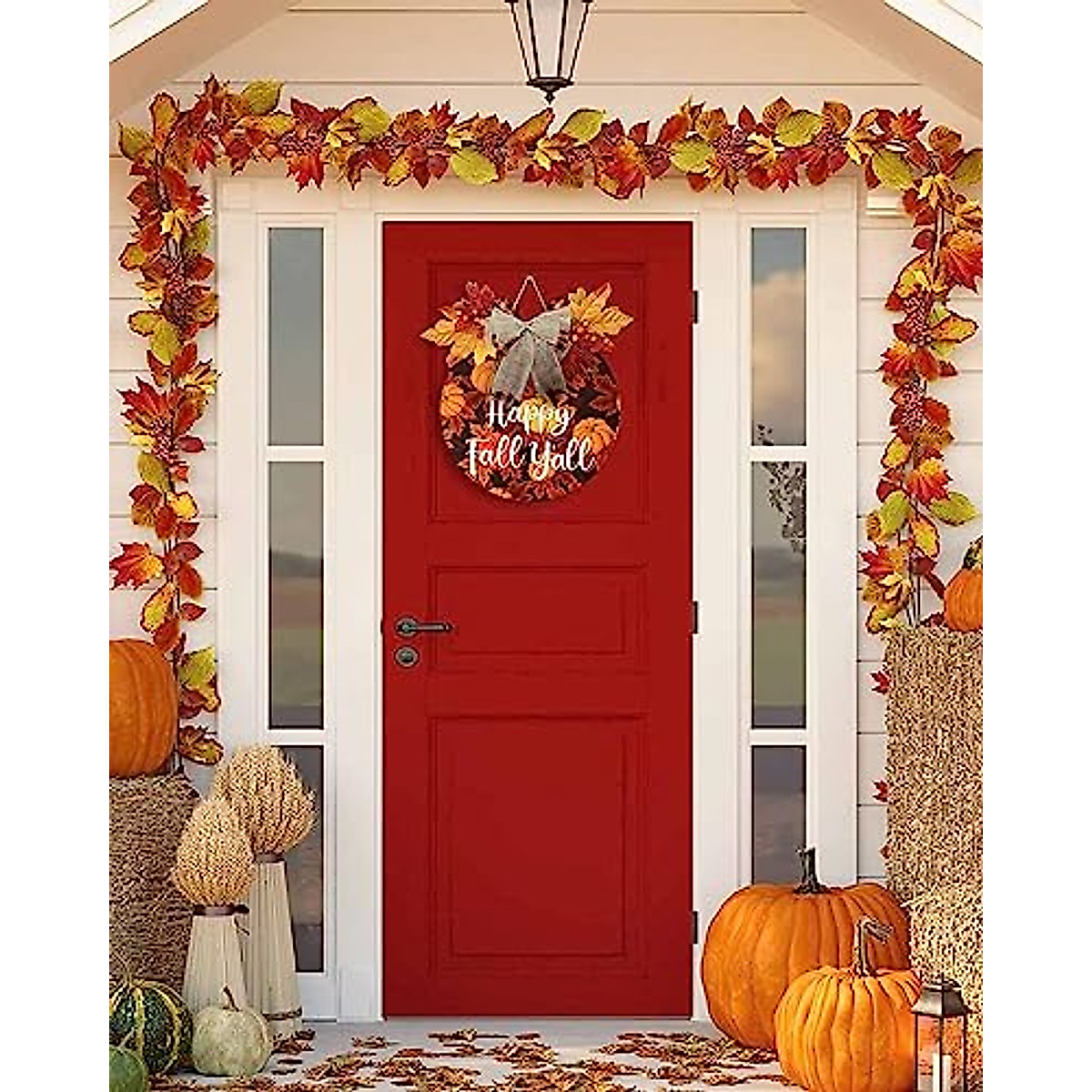CosyBright Fall Welcome Sign - Rustic Maple Leaf & Pumpkin Door Sign - 12x12in Wooden Wall Hanging - Thanksgiving, Halloween, Christmas Decor