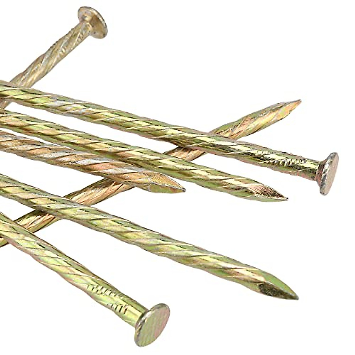 MOUYAT 100 PCS 6 Inch Metal Galvanized Spiral Spike, Landscape Garden Stakes Carpentry Nails Edging Anchors for Artificial Turf, Paver Edging, Construction, Weed Barrier, Tent, Gold