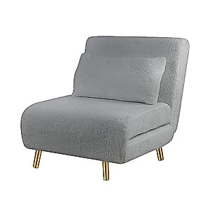 GIA Tri-Fold Convertible Sherpa Sofa Bed Chair with Removable Pillow and Legs, Set of 1, Gray