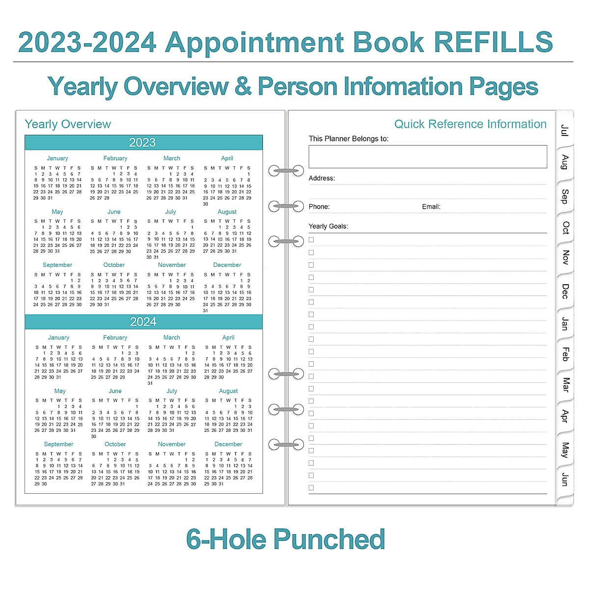 2024 Planner Refills - 7-Hole Punched Appointment Book Refills from Now-June 2024, Refill Planner with Monthly Tabs, 5-1/2" x 8-1/2", Desk/Size 4, Leaf