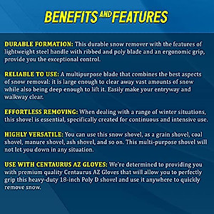 True Temper 36 Inch Snow Shovel - D Grip with Long Handle-Heavy Duty Snow Shovel-Ergonomic Snow Shovel - Snow Shovel for Driveway-Snow Pusher-Available with Premium Quality Centaurus AZ Gloves