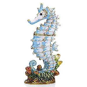 YU FENG Hinged Seahorse Trinket Box Hand-Pasted Rhinestones Crystal Jewelry Storage Box