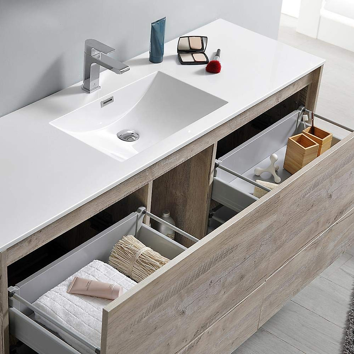 Fresca Catania 60" Rustic Natural Wood Wall Hung Single Sink Modern Bathroom Vanity w/Medicine Cabinet - Faucet Sold Separately