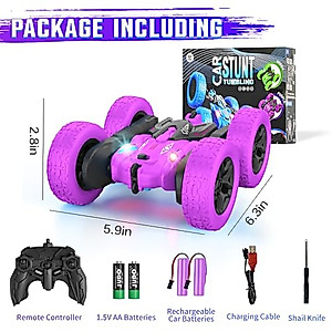 Terucle Remote Control Car, RC Cars Stunt RC Car Toys Double-Sided 360° Rotating Headlights Upgraded 4WD Rc Drift Truck Fast and Flips Kid Toys for Boys 8-12 Year Old (Purple)